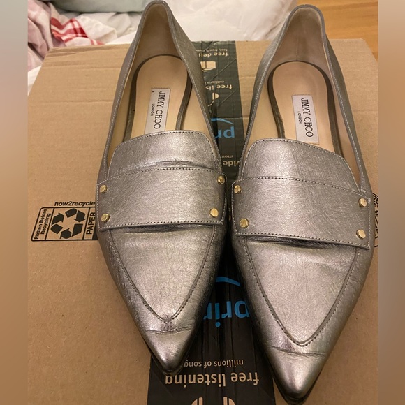 Jimmy Choo | Shoes | Euc Jimmy Choo Silver Flats Size A Littler Indent ...